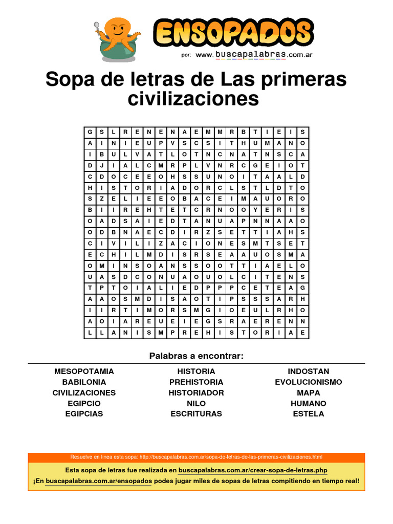 Sopa de Letras de Las Primeras Civilizaciones | PDF