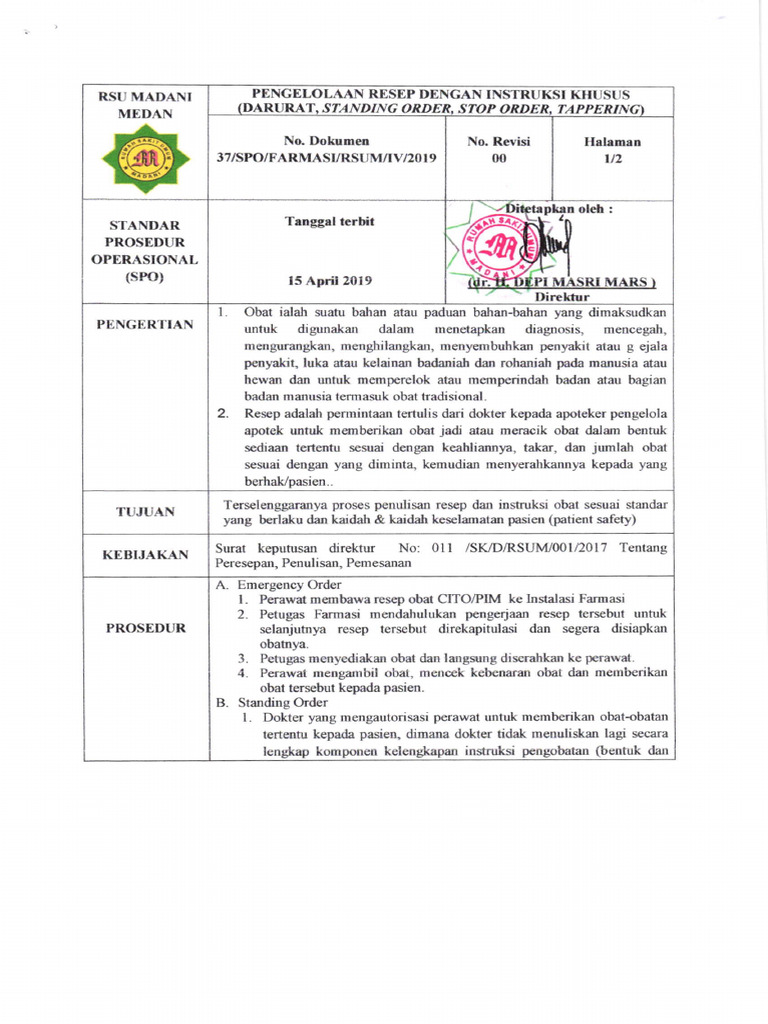 Spo Pengelolaan Resep Dengan Instruksi Khusus | PDF | Pengembangan Diri