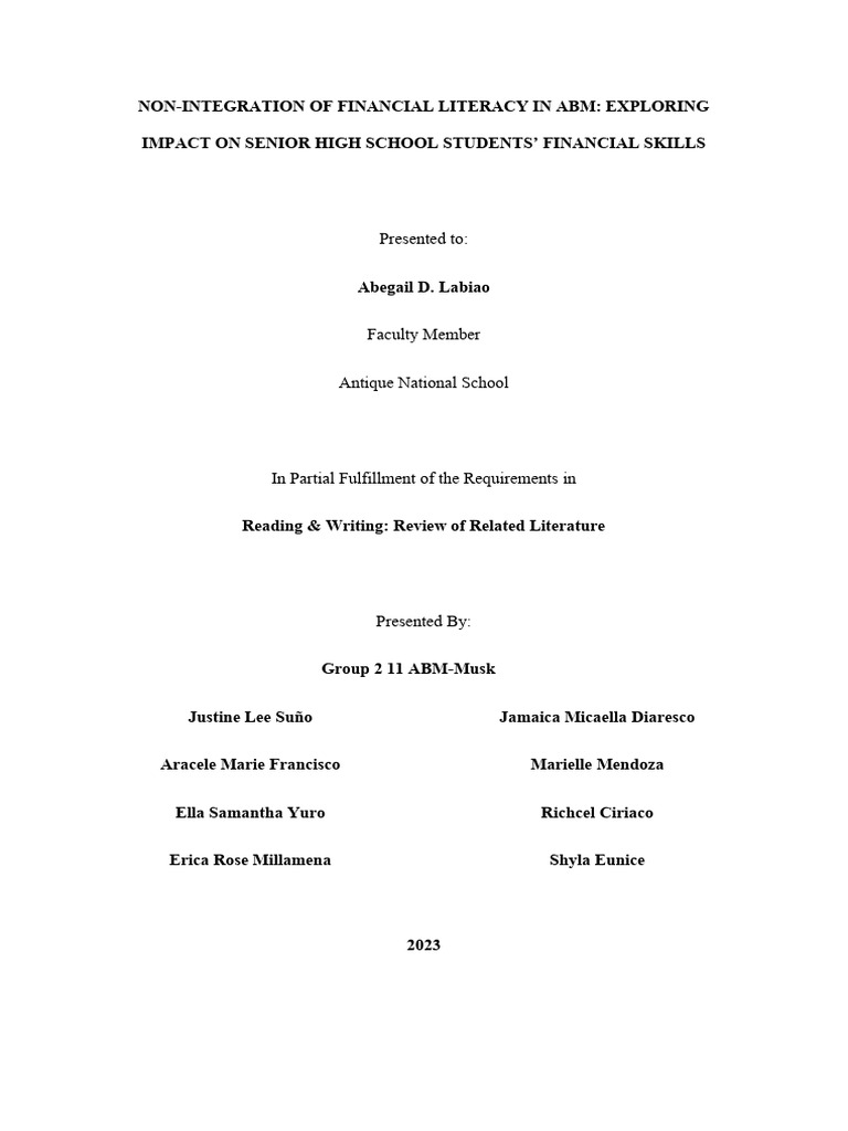 Read and Writing RRL | PDF | Financial Literacy | Literacy