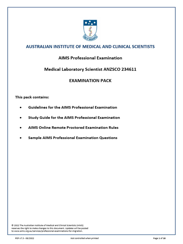 AIMS Professional Exam Pack | PDF | Staining | Pathology