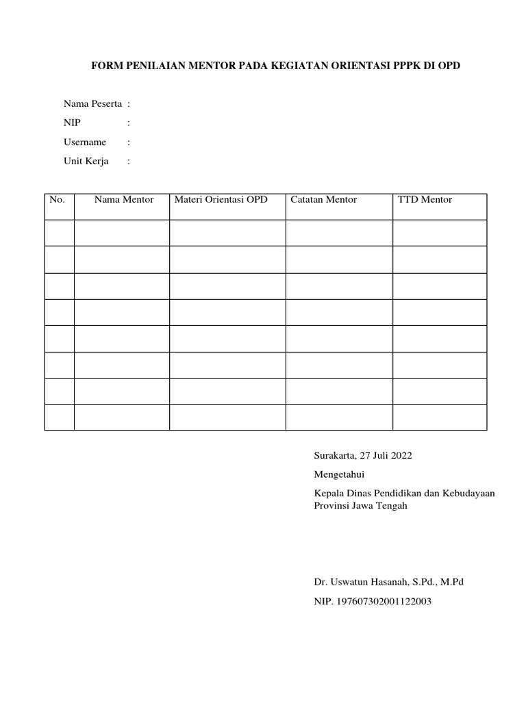 Formulir Mentoring | PDF