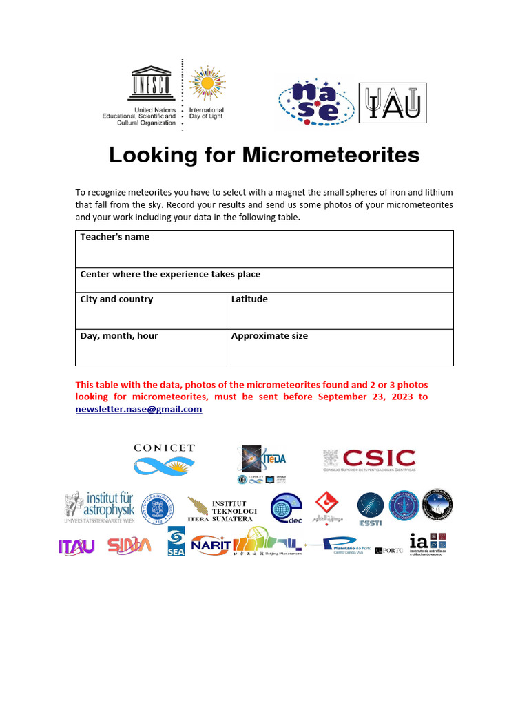 Micrometeorite Collection Guide | PDF | Teaching Methods & Materials ...