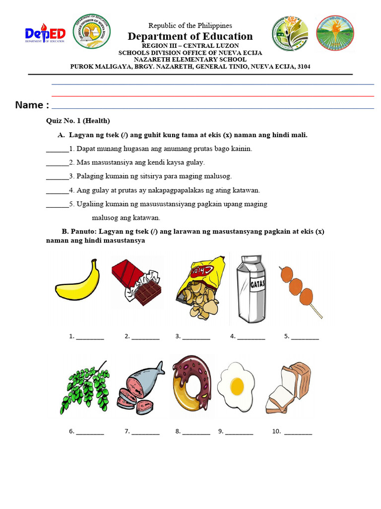 Quiz No. 1 Health | PDF
