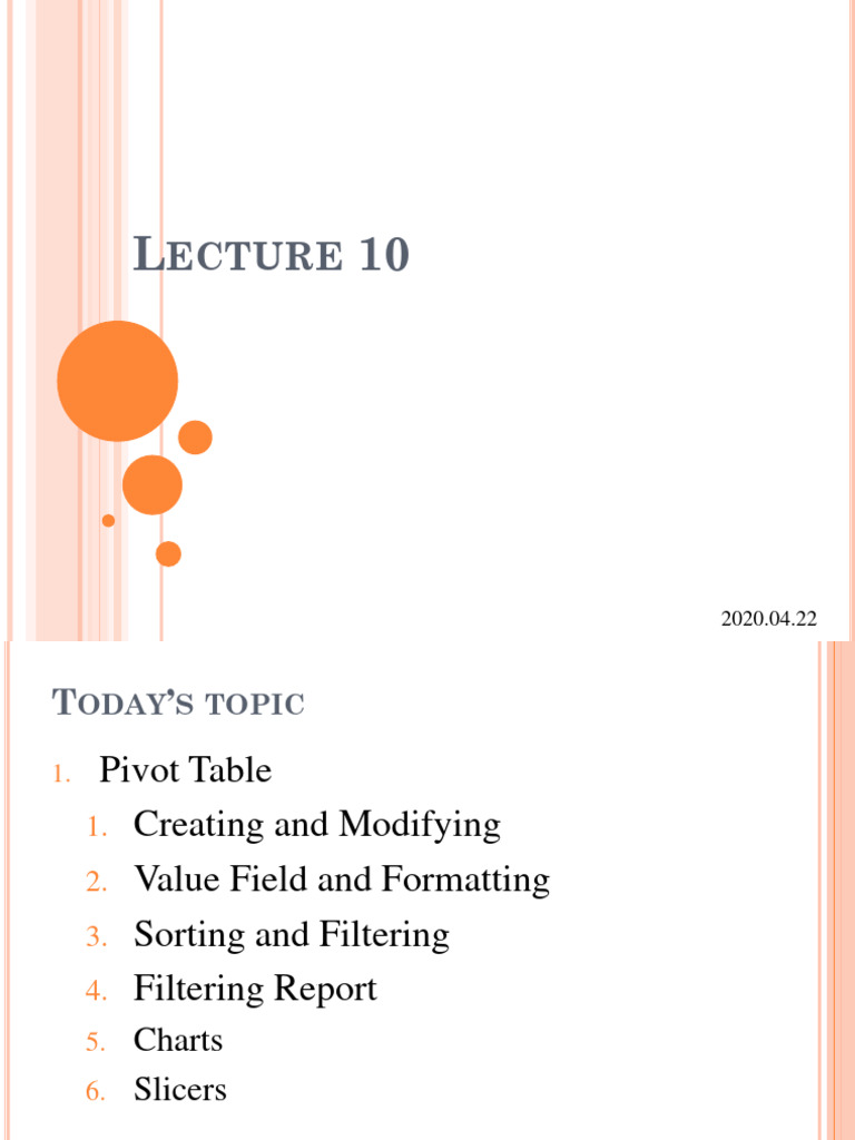 Lecture 10 Pivot Table | PDF | Computer Programming | Computing