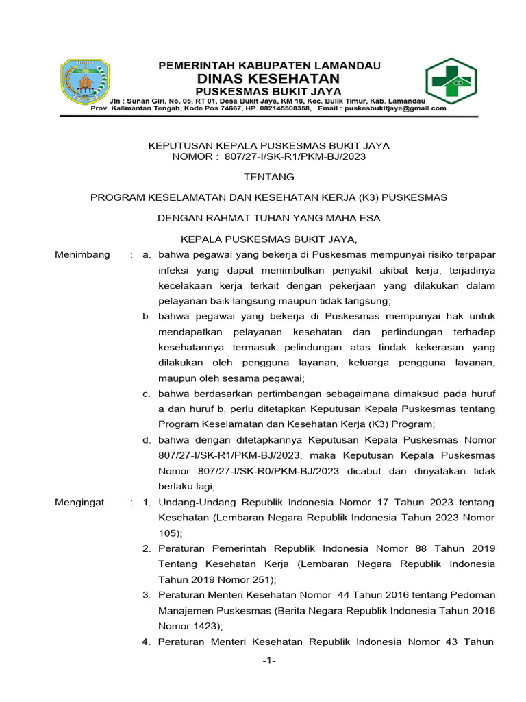 SK R1 Kapus Tentang Penetapan Program K3 | PDF