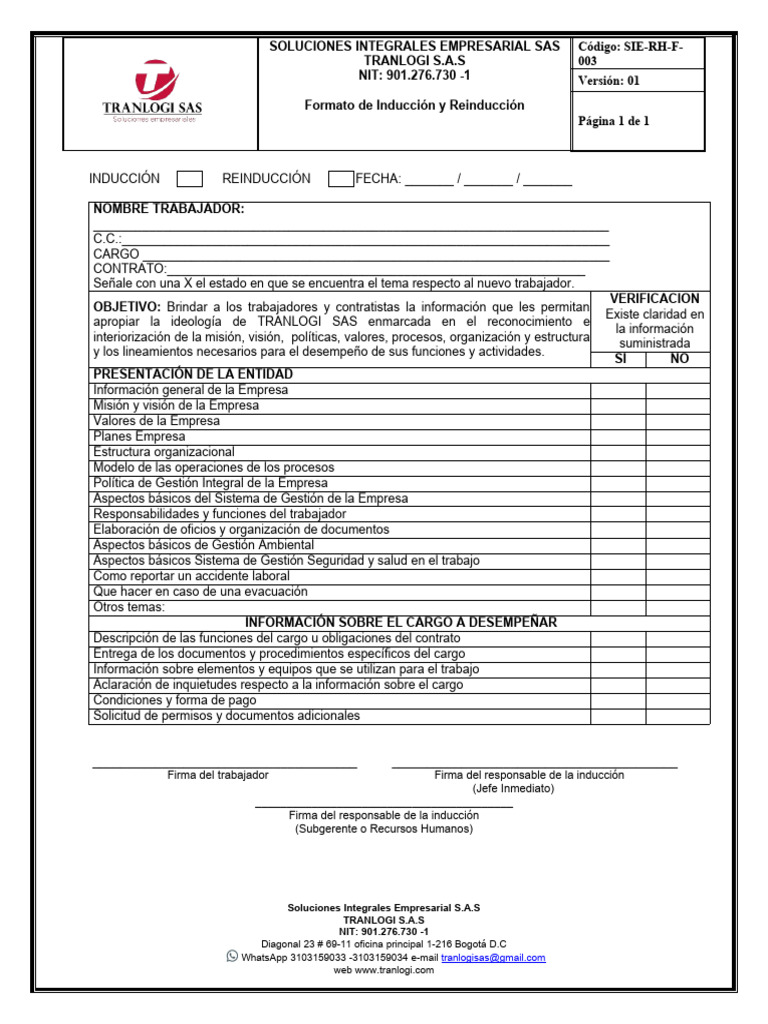 Formato de Induccion y Reinduccion | PDF | Business | Economias