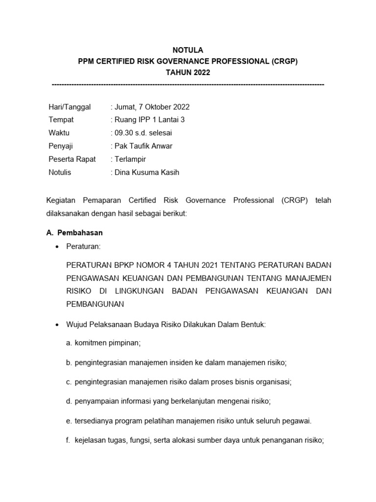 Notula CRGP 7 Oktober 2022 | PDF