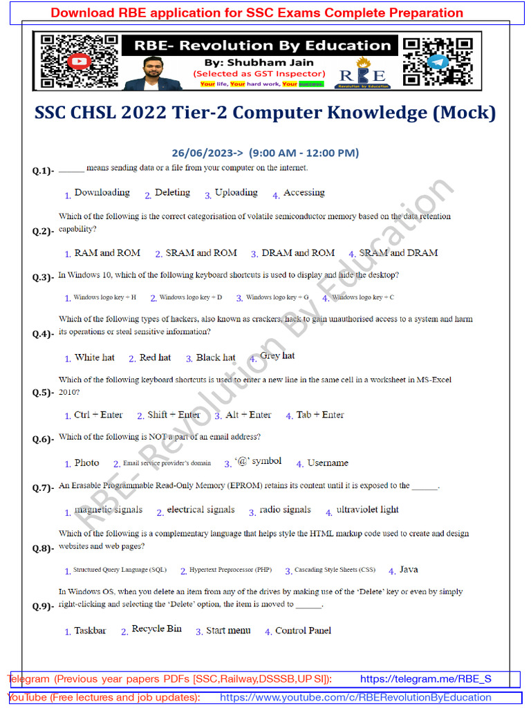 Computer Knowledge CHSL 2022 Tier II Paper I - RBE | PDF