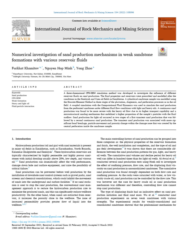Sand Production in Weak Sandstone Formations | PDF | Computational ...