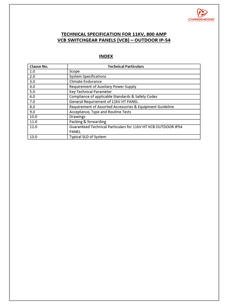 Technical Specification VCB Panel | PDF | Transformer | Electrical Wiring