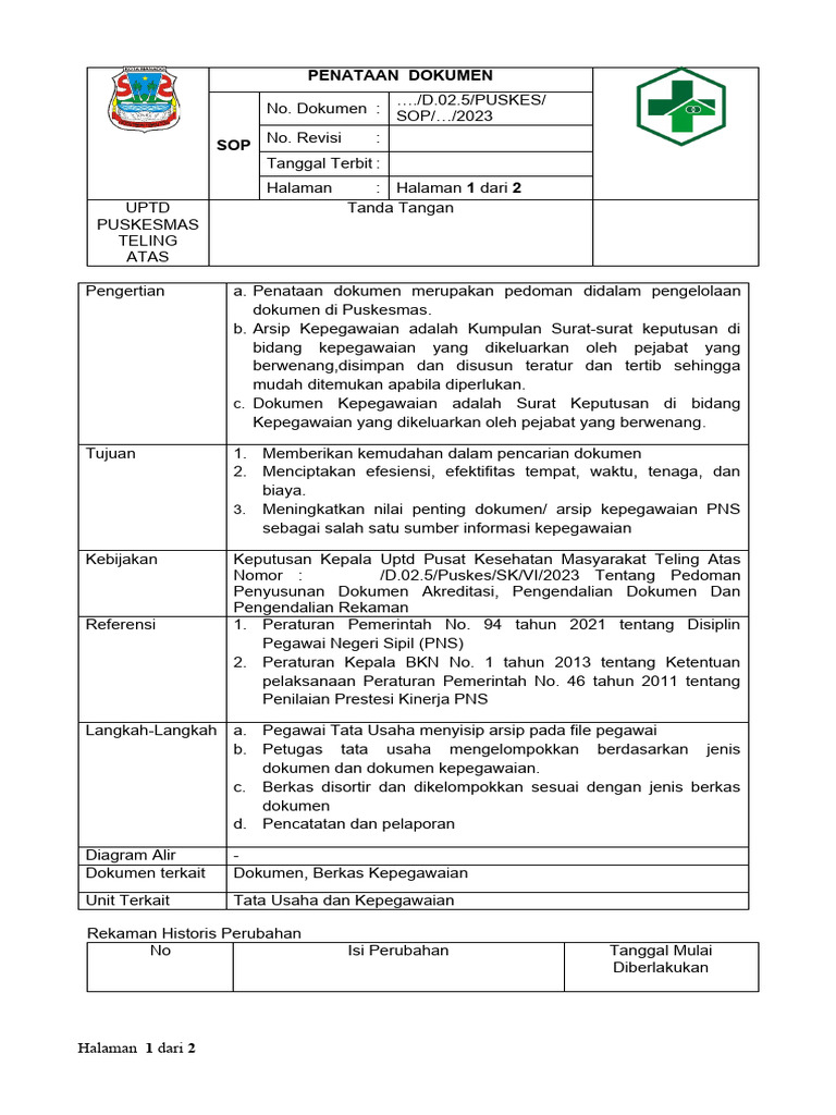 1.2.2 Sop Penataan Dokumen | PDF