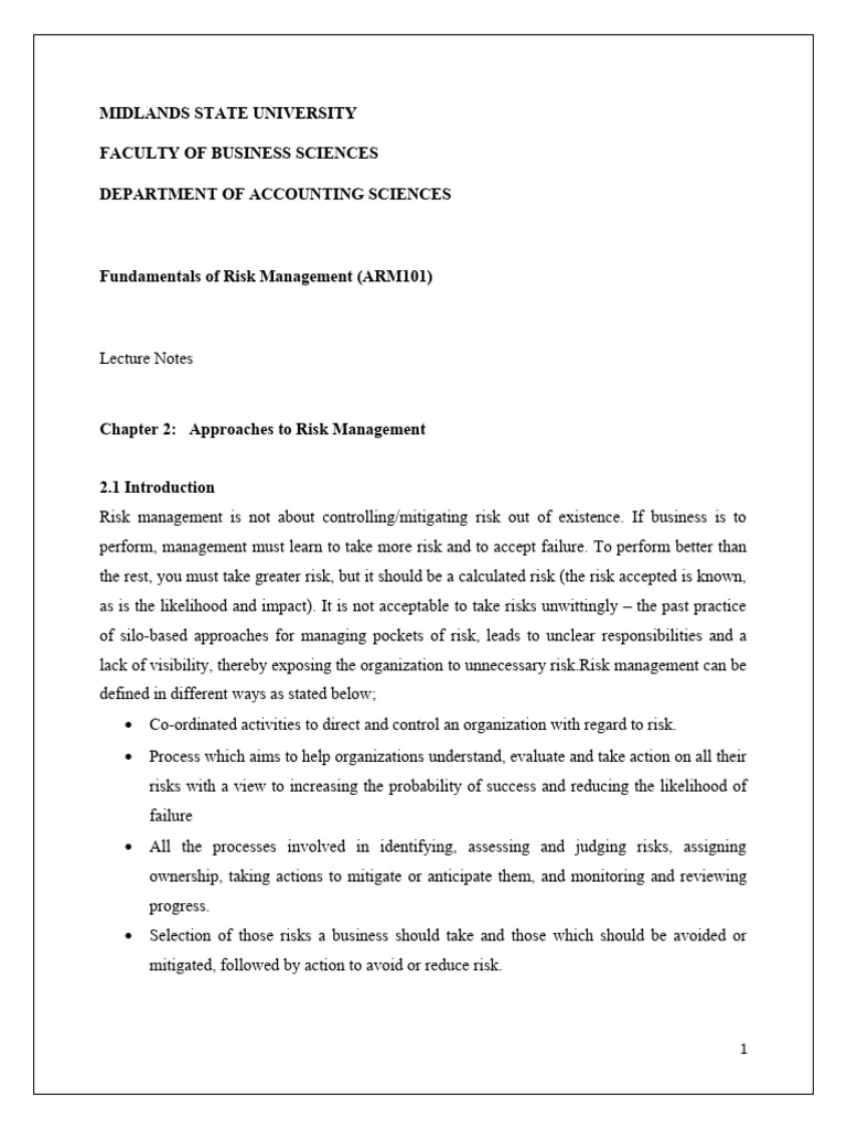 ARM 101 Approaches To Risk Management | PDF | Risk Management | Risk