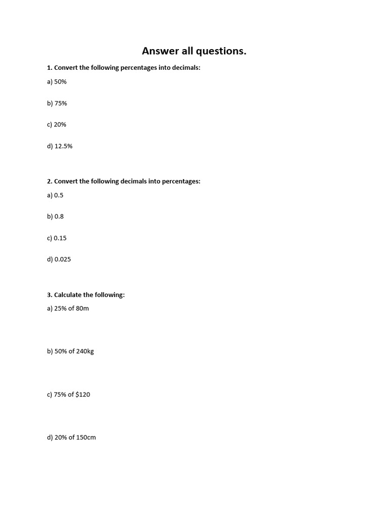 Grade 8 Percentage Practice Worksheet | PDF | Odds | Percentage