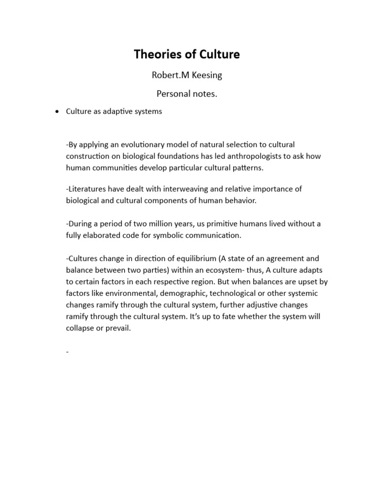 Culture as Adaptive Systems Theory | PDF | Social Science