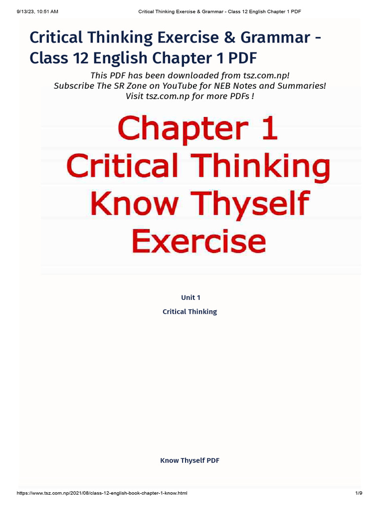 Class 12 English Critical Thinking Exercise | PDF | Thought | Critical ...
