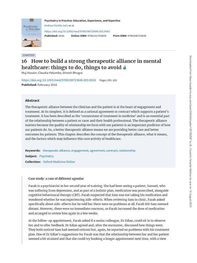 Building a Strong Therapeutic Alliance | PDF | Psychotherapy | Therapy