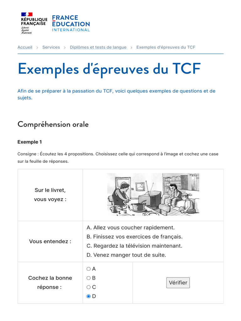 Exemples D'épreuves Du TCF - France Education International | PDF ...