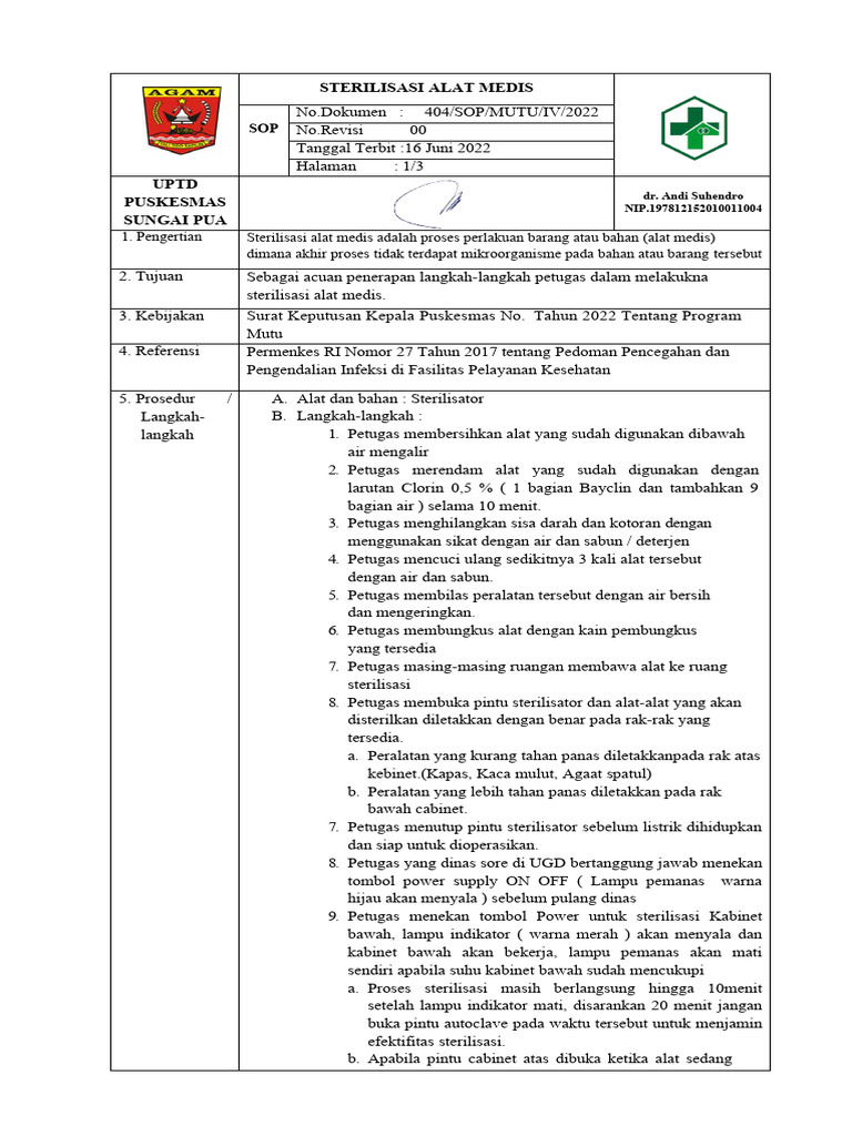 Sop Sterilisasi Alat Medis | PDF