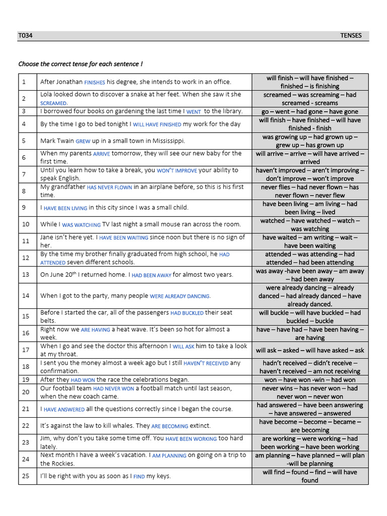 Tenses Practice 2 Key | PDF