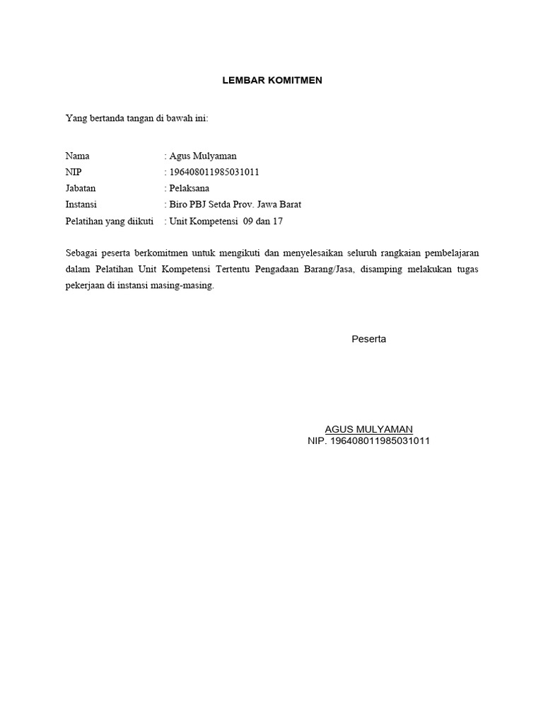 Format Lembar Komitmen | PDF