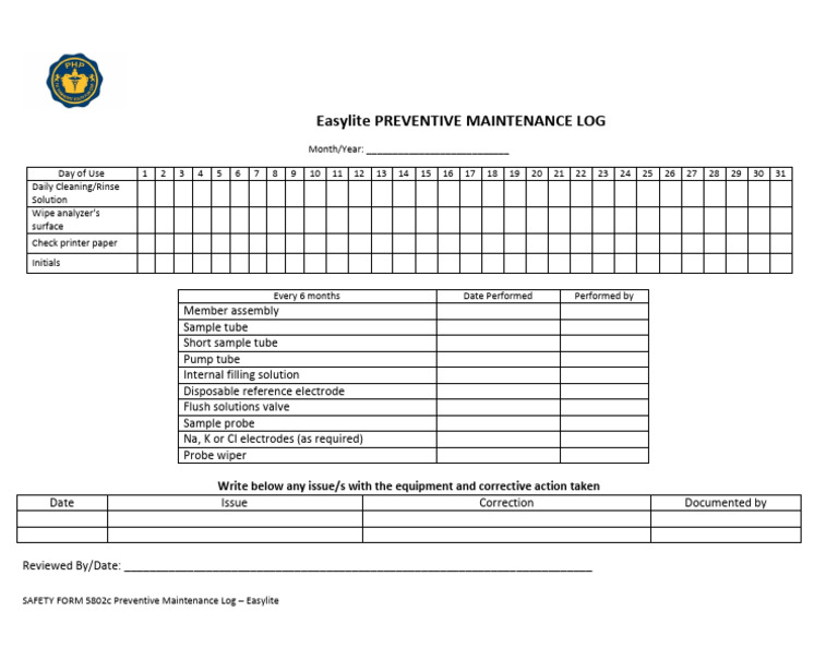 SAFETY FORM 5802c - Preventive Maintenance Log - Easylite | PDF