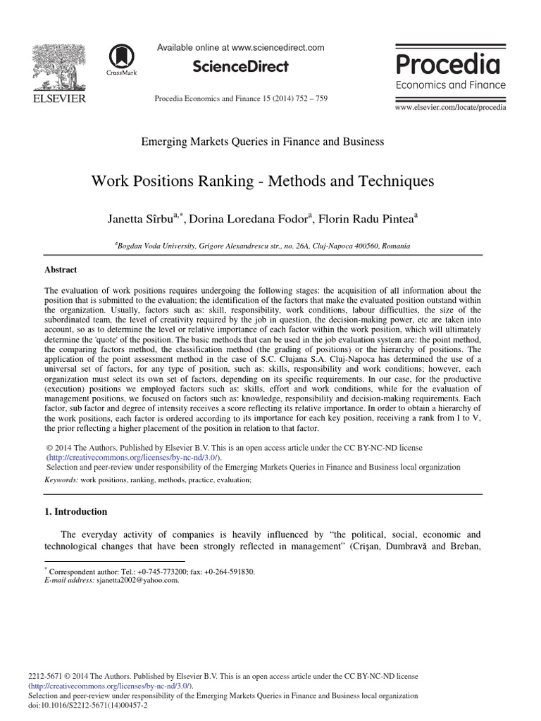 Work Positions Ranking - Methods and Techniques | PDF | Business