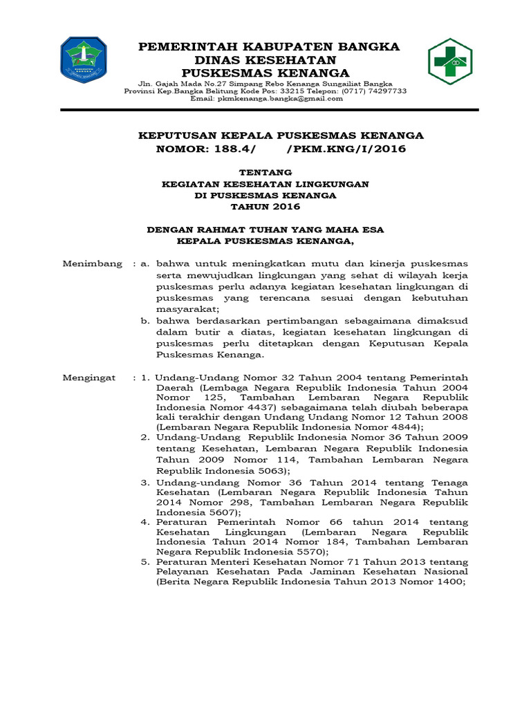 Kegiatan Kesehatan Lingkungan 2016 Puskesmas Kenanga | PDF | Kesehatan ...