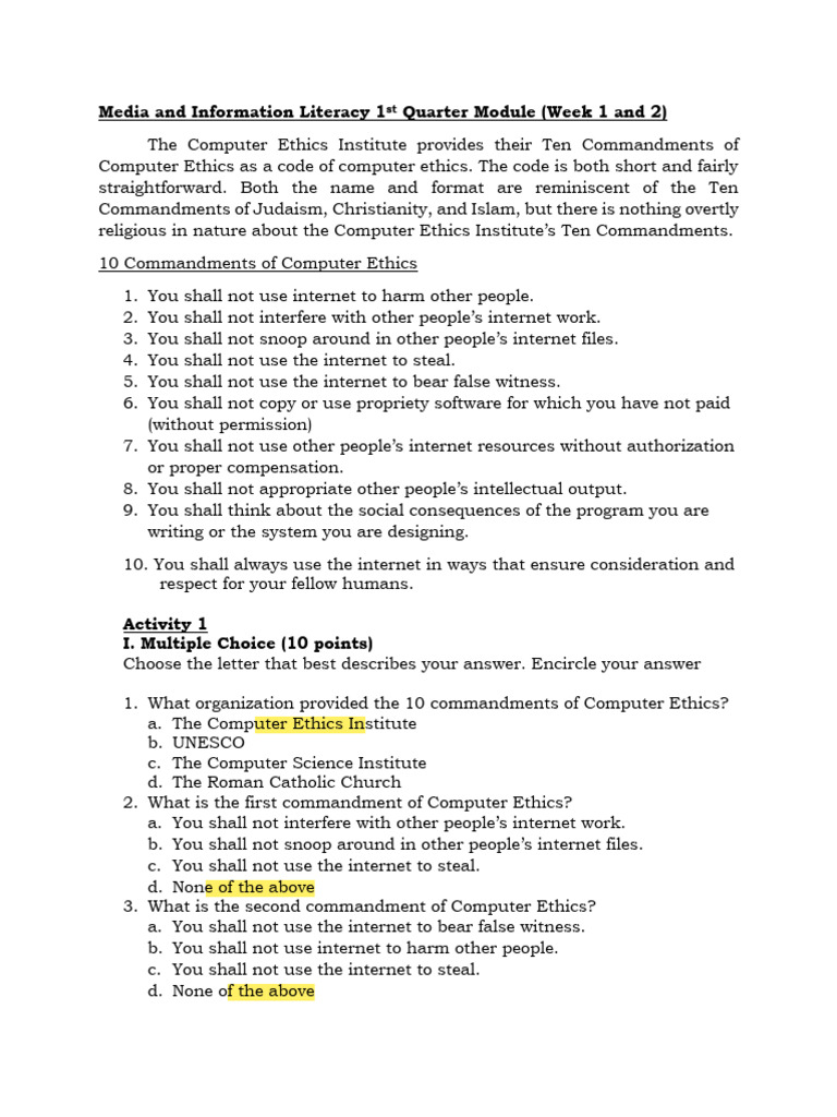 MIL Week 1 2 Module 1st Quarter | PDF | Communication | Information