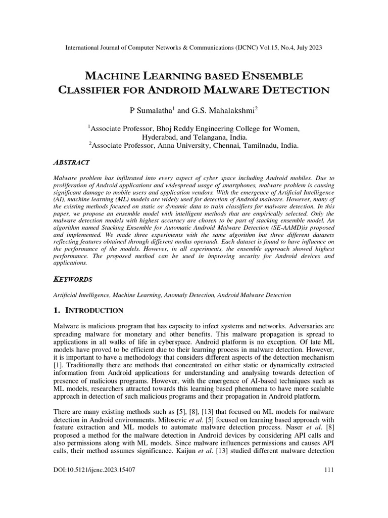 Machine Learning Based Ensemble Classifier for Android Malware Detection | PDF | Receiver ...