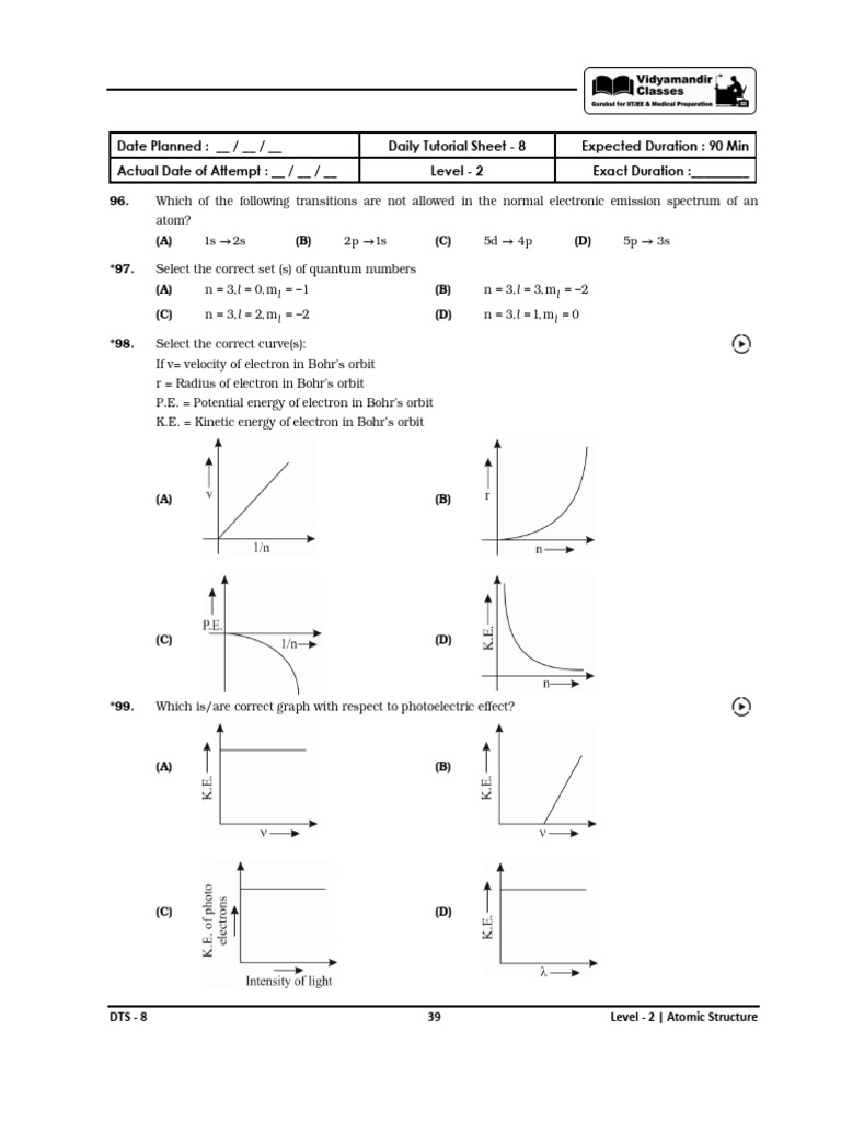 Atomic Structure DTS-8 | PDF | Atomic Orbital | Electron Atomic Structure DTS-8 | PDF | Atomic Orbital | Electron