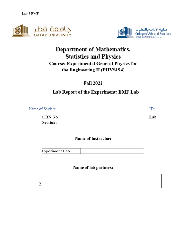 EMF Lab Report | PDF | Electrical Network | Electromagnetism