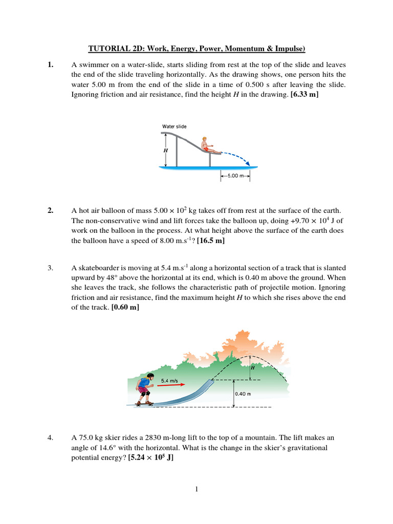 TUTORIAL 2D Work Energy Power Momentum & Impulse | PDF | Collision ...