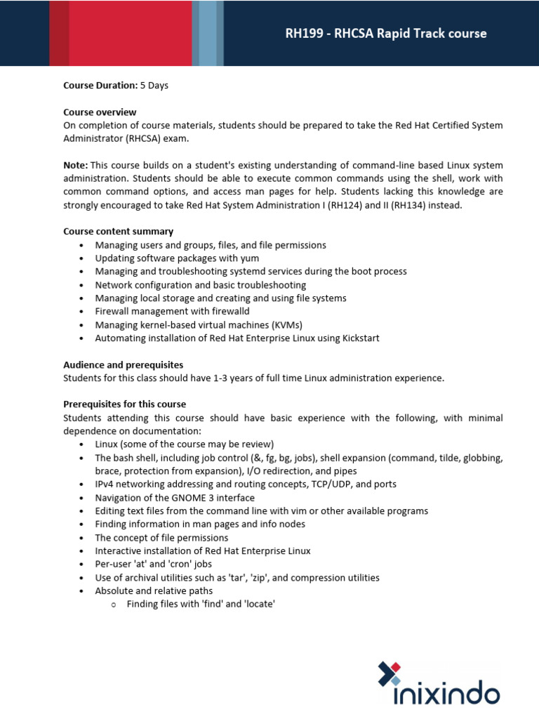 RH199 - RHCSA Rapid Track Course | PDF | File System | Linux