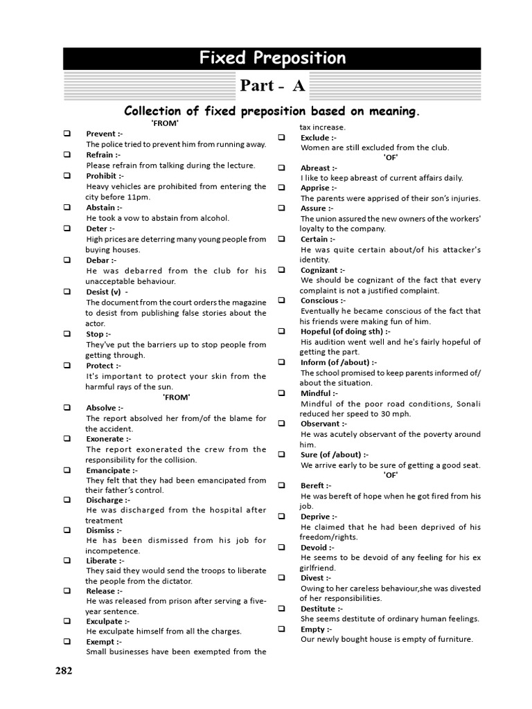 Vocab Pro Fixed Preposition | PDF