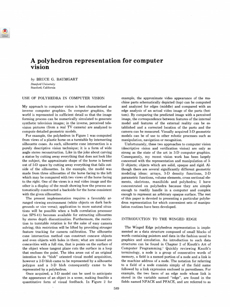 A Polyhedron Representation For Computer Vision: by Bruce G. Baumgart ...