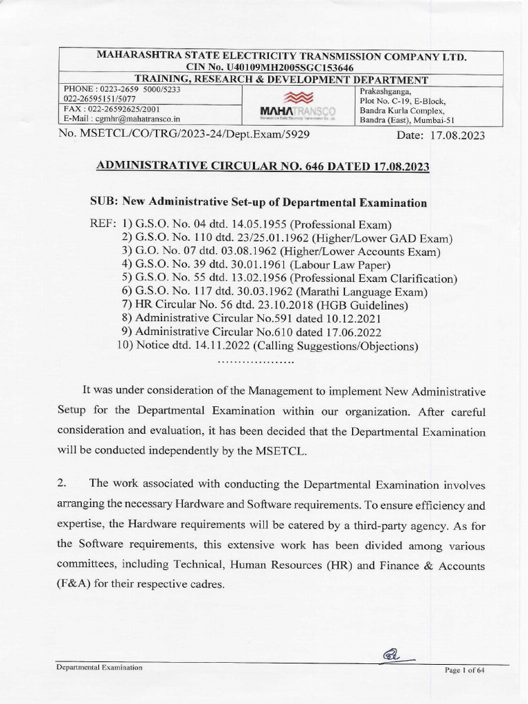 Departmental Examination - Notification No.646 Dated 17.08.2023 | PDF