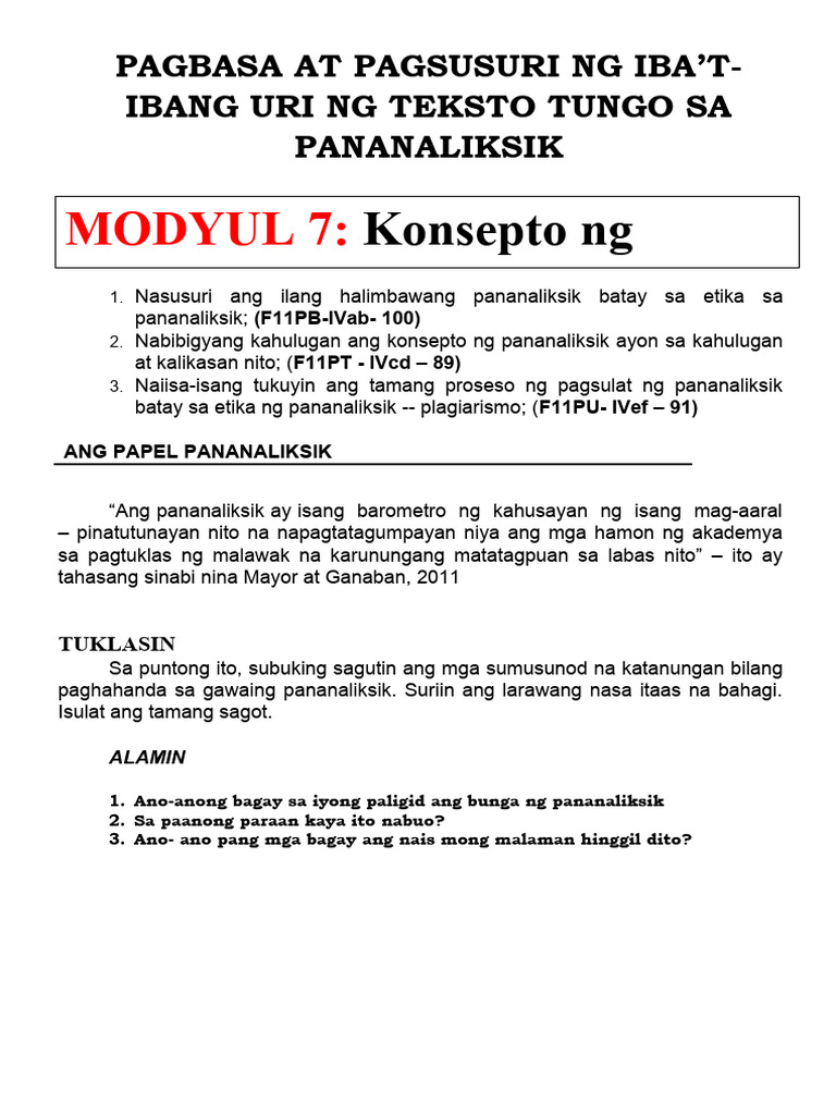Pagbasa Modyul 7 | PDF