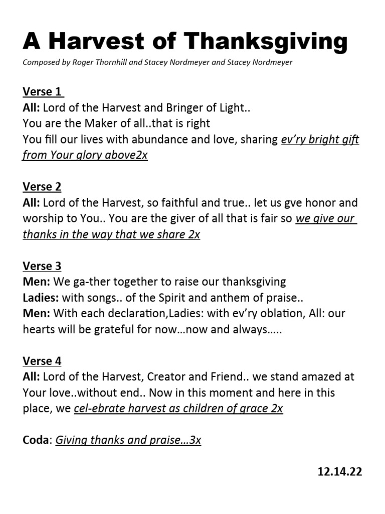 A Harvest of Thanksgiving Lyrics | PDF
