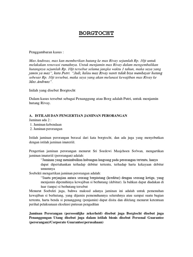 Jaminan Perorangan: Borgtocht dan Penanggungan Utang | PDF | Hukum