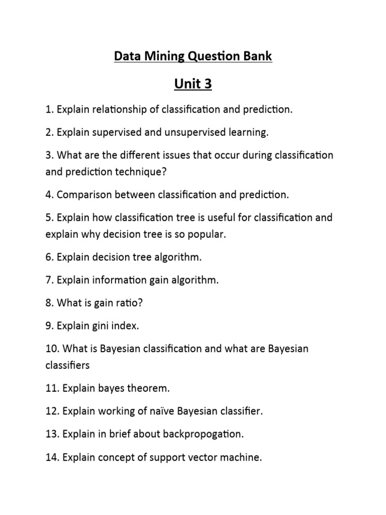Data Mining Question Bank U3 & U4 | PDF | Teaching Methods & Materials ...
