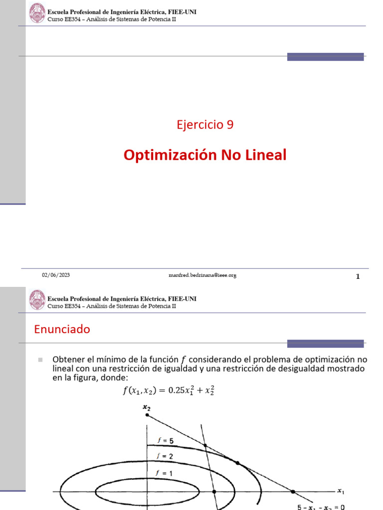 EE354 - Ejercicio 9 - Optimización No Lineal | PDF