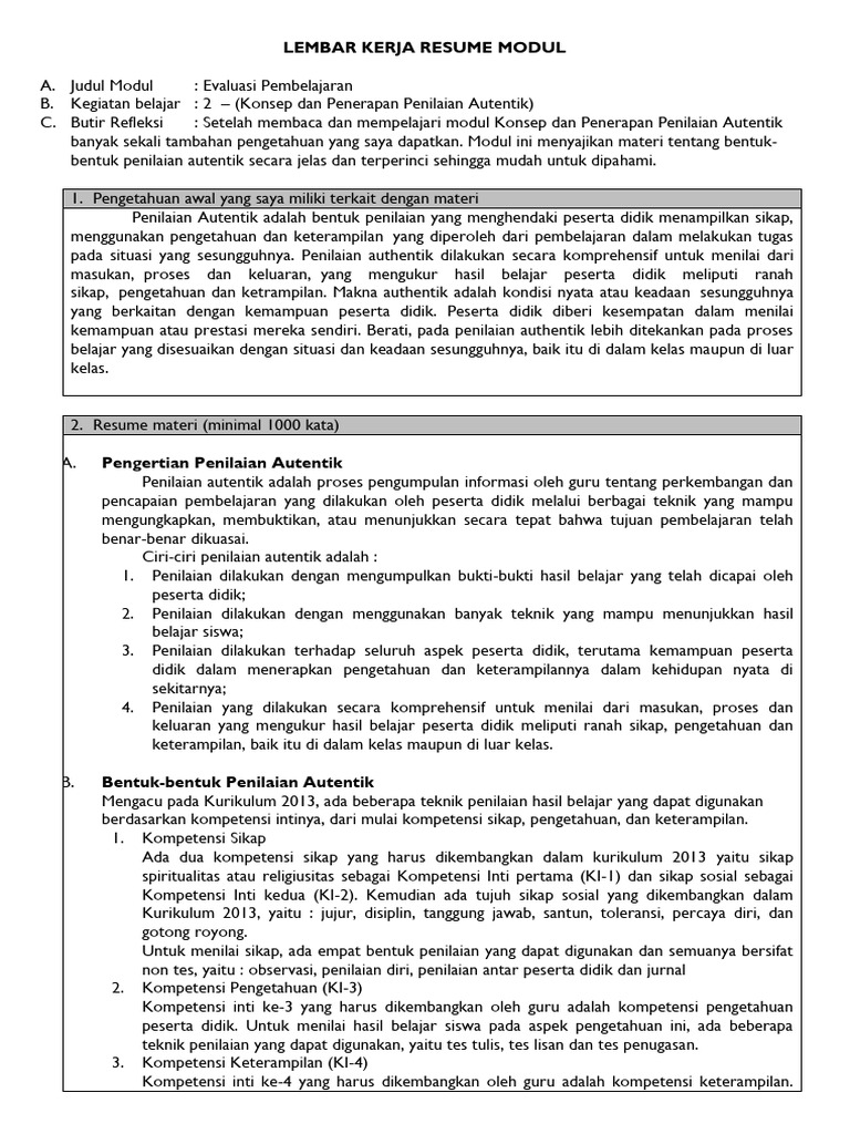 LEMBAR KERJA RESUME MODUL KB 2 | PDF