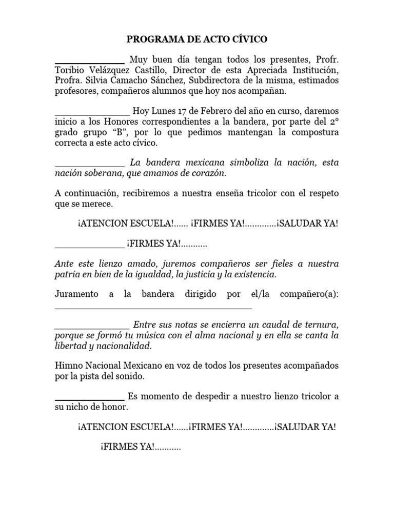 PROGARAMA DE ACTO CÍVICO LUNES | PDF