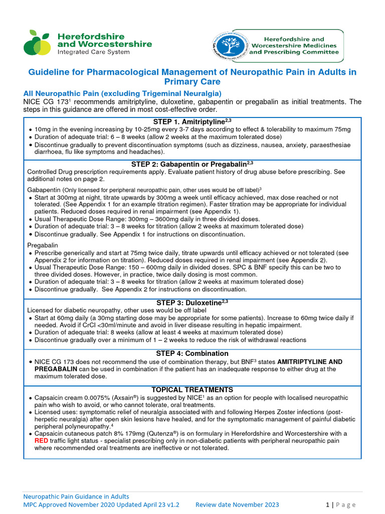 Neuropathic Pain Guidance April 2023 v1.2 | PDF | Peripheral Neuropathy | Therapy