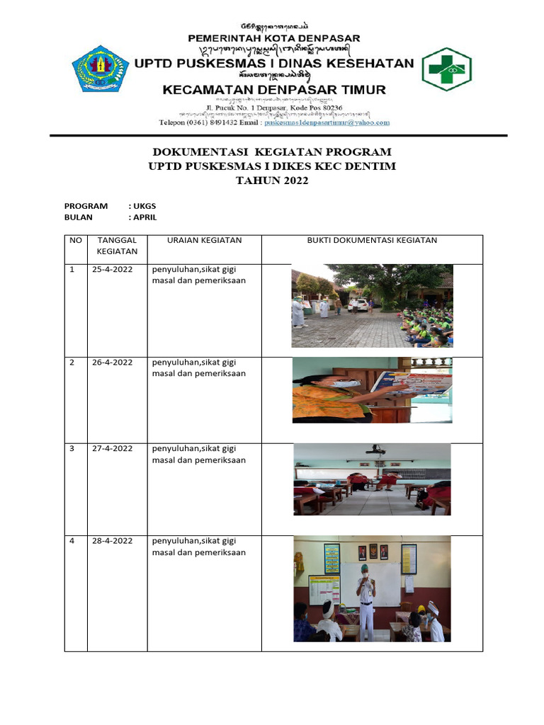 Form Rekapan Dokumentasi Kegiatan Puskesmas 22 | PDF