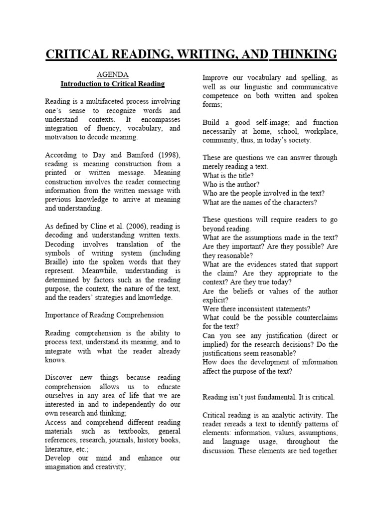 Understanding Critical Reading Skills | PDF | Reading Comprehension ...