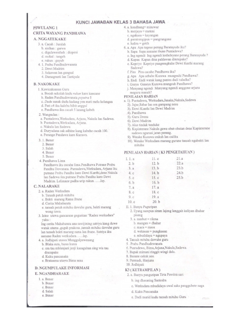 Kunci B Jawa Kls 3 | PDF