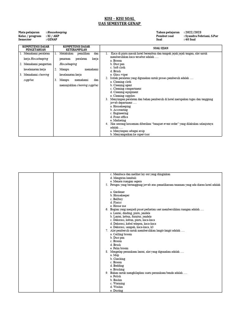Kisi-Kisi Soal UAS XI HK GENAP | PDF