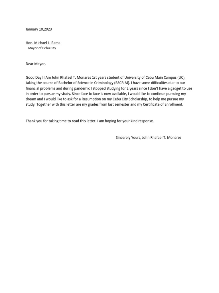 Resumption Request Letter | PDF