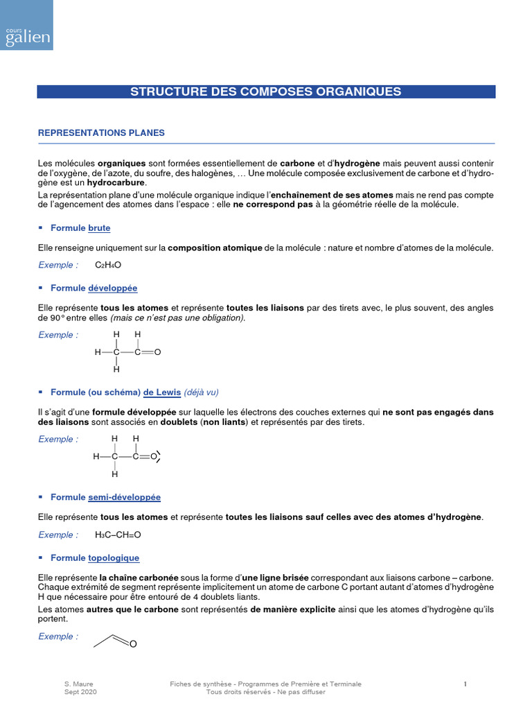 Chimie - Fiche 5 - Structure Des Composés Organiques | PDF | Liaison ...